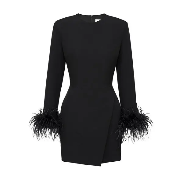 POST MERIDIEM Wrap Feather Sleeve Mini Dress