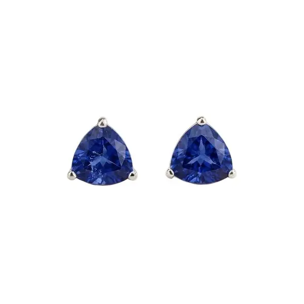 JUVETTI  Blue / White / Silver Trillion Blue Sapphire Solitaire Stud Earrings In White Gold - Blue/white/silver