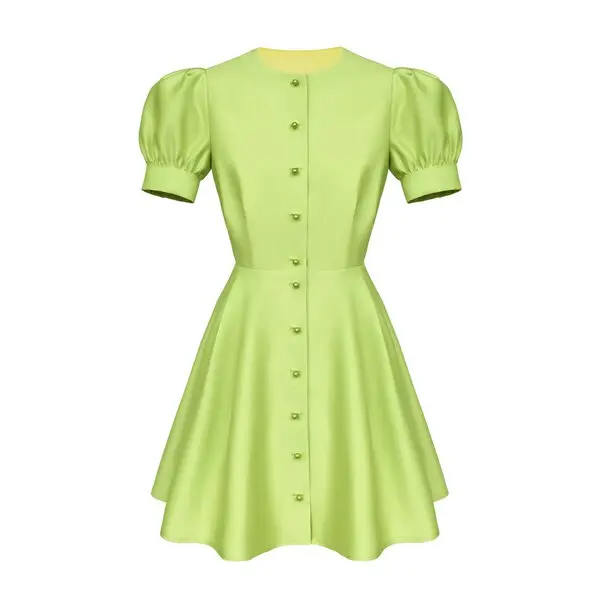 POST MERIDIEM Lime Button Front Mini Dress
