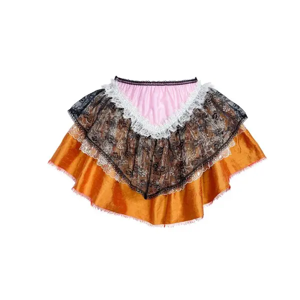 ACID CAT Orange Silk Flouncy Mini Skirt