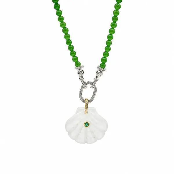 ORMIRO Aphrodite Chardonnay & Clear Quartz Shell Necklace - Green
