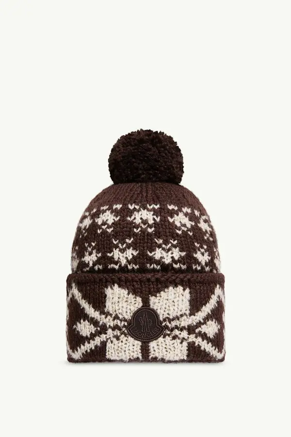 Moncler Jacquard Knit Beanie - Brown