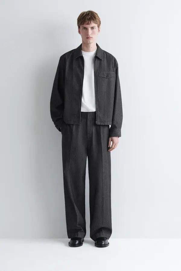 Cos Pinstriped Denim Relaxed-fit Wide-leg Pants - Black