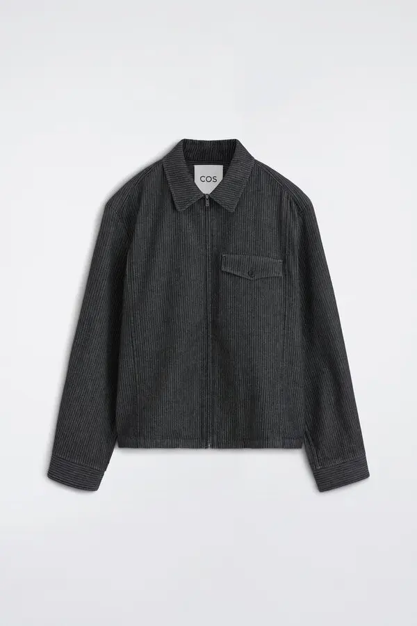 Cos Pinstriped Denim Zip-up Overshirt