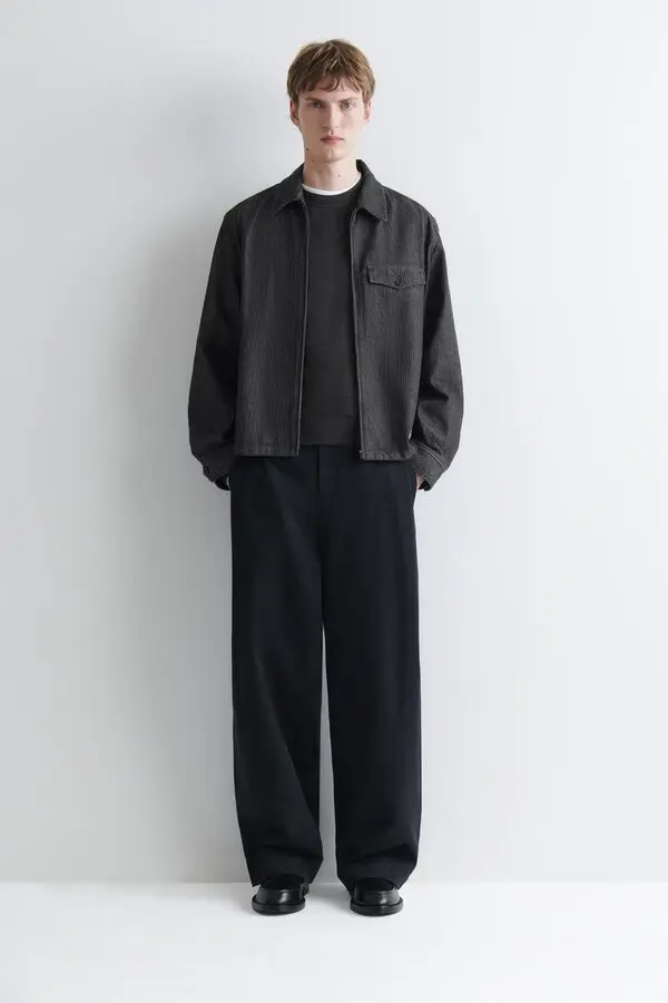 Cos Pinstriped Denim Zip-up Overshirt