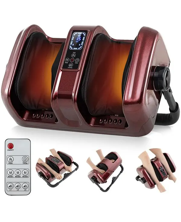 ECOOSO Foot And Calf Massager With Heat Shiatsu Deep Kneading Rolling Smart Electric Leg Massager - Red