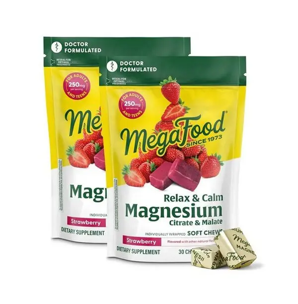 MEGAFOOD Relax And Calm Magnesium Supplement With Magnesium Citrate And Malate 30 Strawberry Soft Chews - No Color