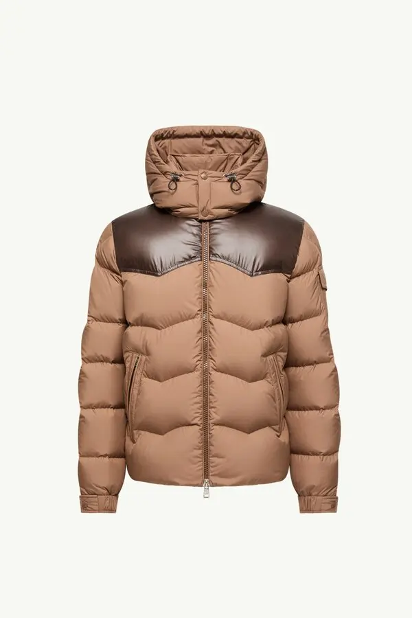 Moncler Ravelis Hooded Zig-zag Quilted Short Down Jacket - Beige