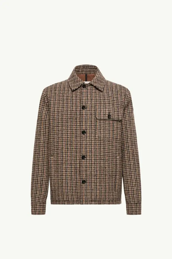 Moncler Norfol Wool Blend Down Shirt Jacket - Brown