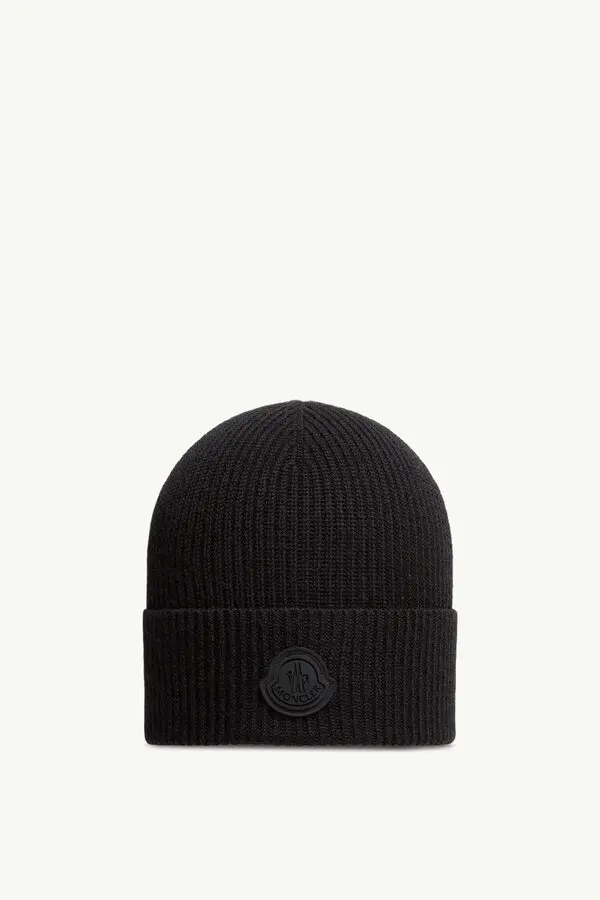 Moncler Logo Wool Beanie - Black