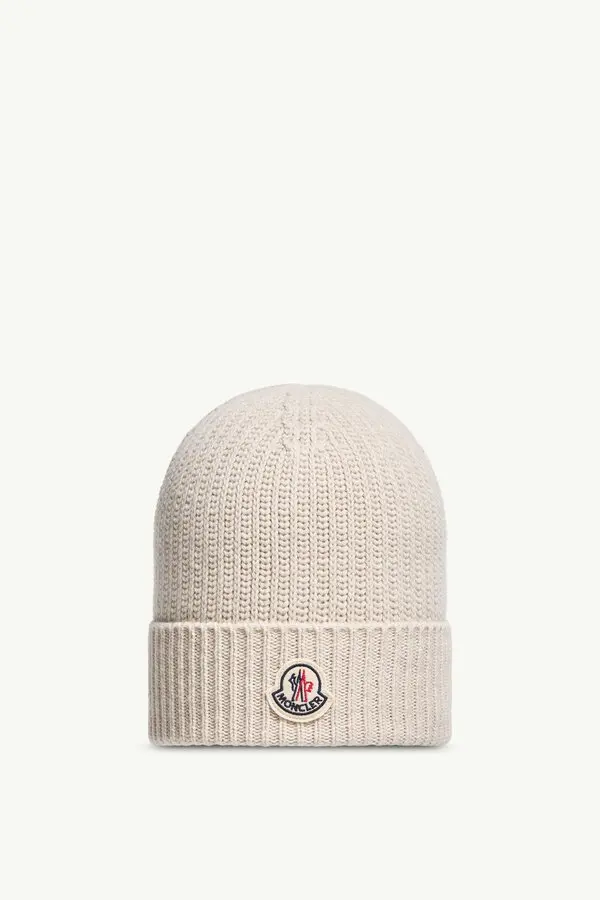 Moncler Tricot Wool Blend Beanie - Beige