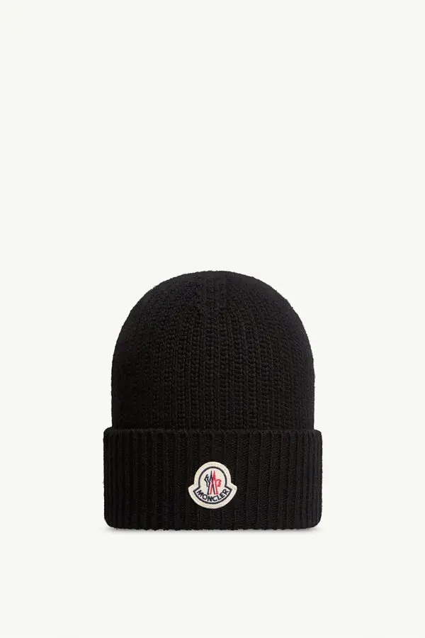 Moncler Tricot Wool Blend Beanie - Black