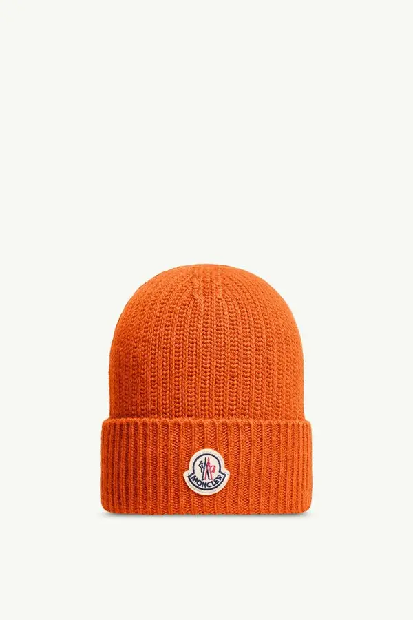 Moncler Tricot Wool Blend Beanie - Orange
