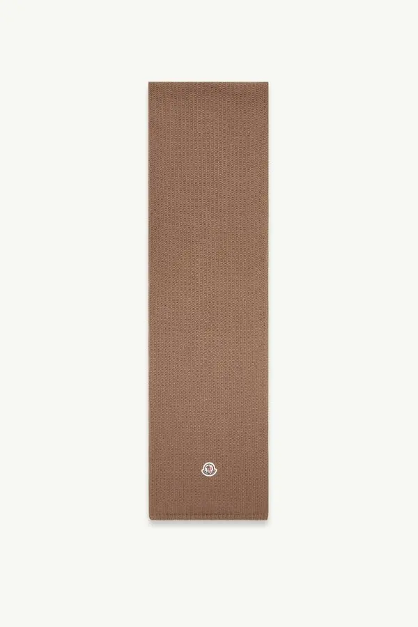 Moncler Wool Blend Logo Scarf - Brown