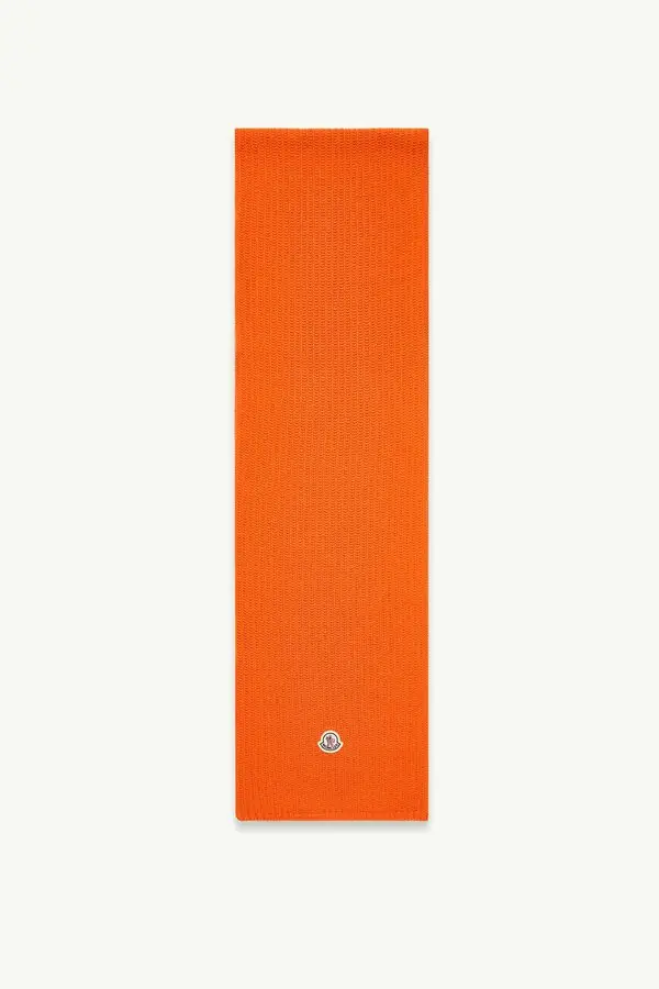 Moncler Wool Blend Logo Scarf - Orange