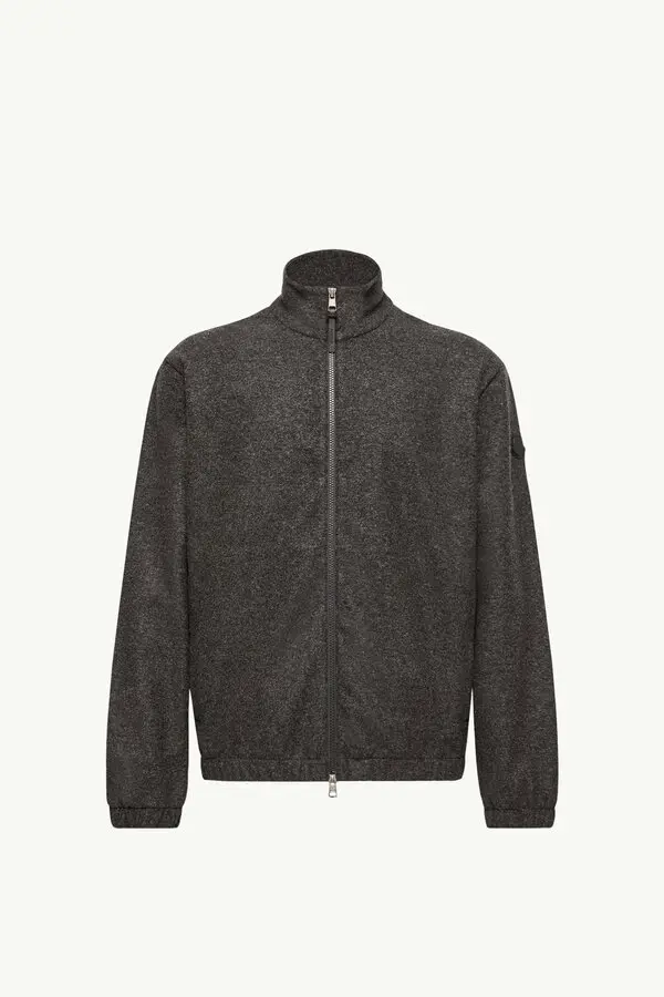 Moncler Leather Logo Zip-up Cardigan - Grey