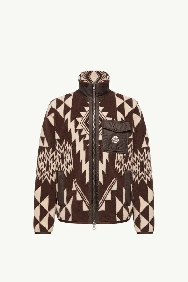 Moncler Geometric Teddy Zip-up Hoodie - Brown