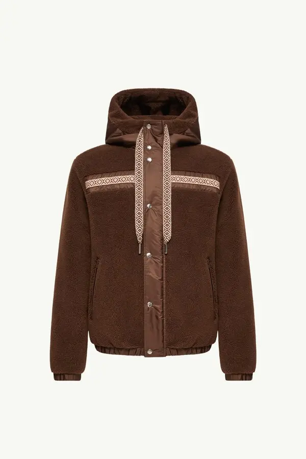Moncler Geometric Trim Teddy Zip-up Hoodie - Brown