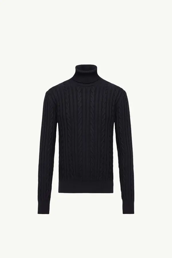 Moncler Leather Logo Wool Sweater - Blue