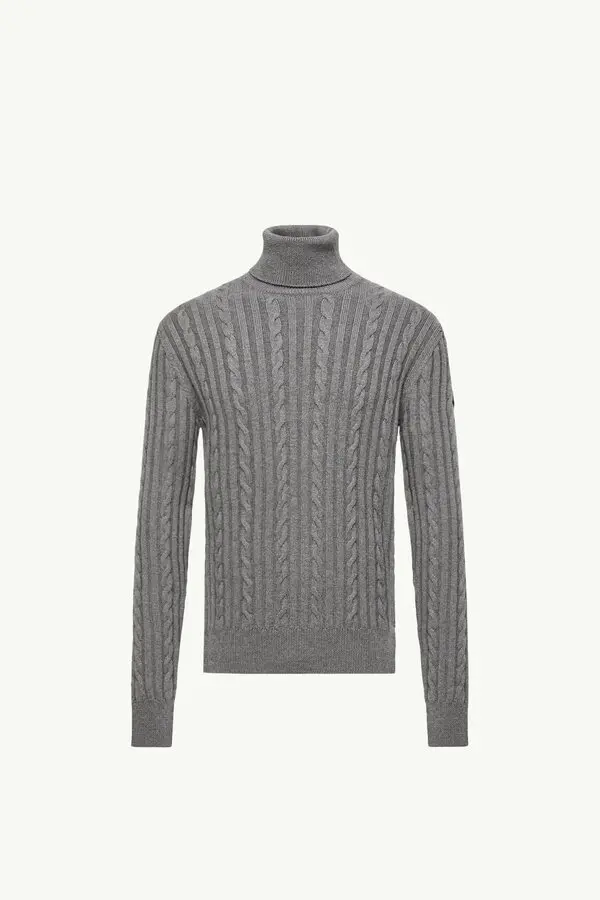 Moncler Leather Logo Wool Sweater - Grey