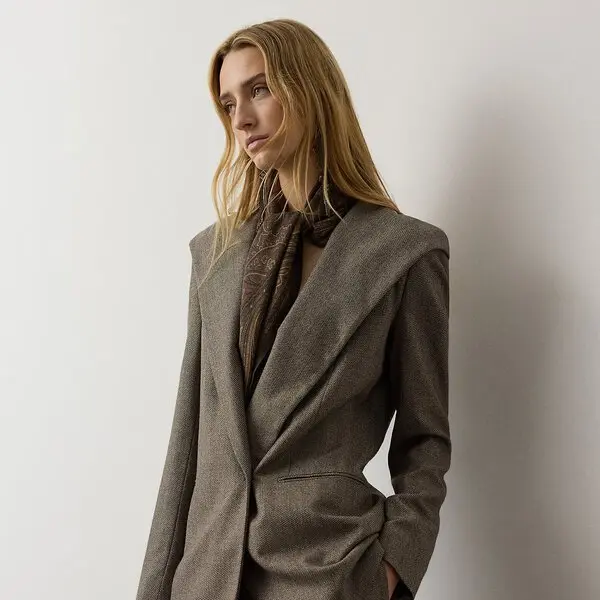 Ralph Lauren Stassie Birdseye Tweed Jacket With Hooded Lapels