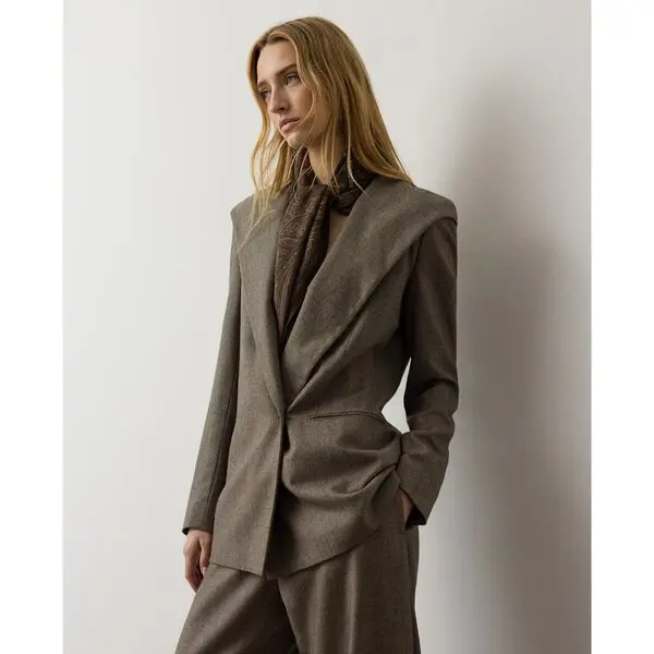 Ralph Lauren Stassie Birdseye Tweed Jacket With Hooded Lapels