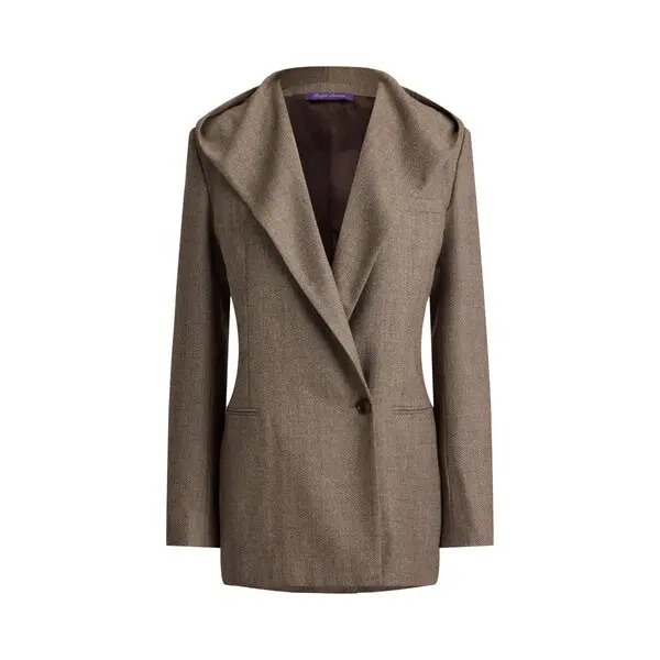 Ralph Lauren Stassie Birdseye Tweed Jacket With Hooded Lapels