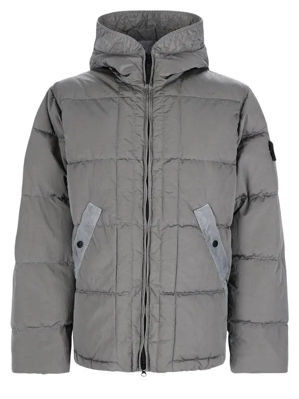 Stone Island Piumino Con Collo Alto E Patch Logo