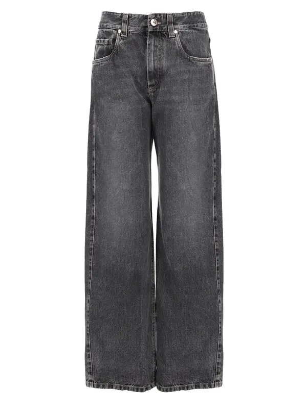 Brunello Cucinelli Pantalone "contemporary Loose" In Denim Authentic Con Monile