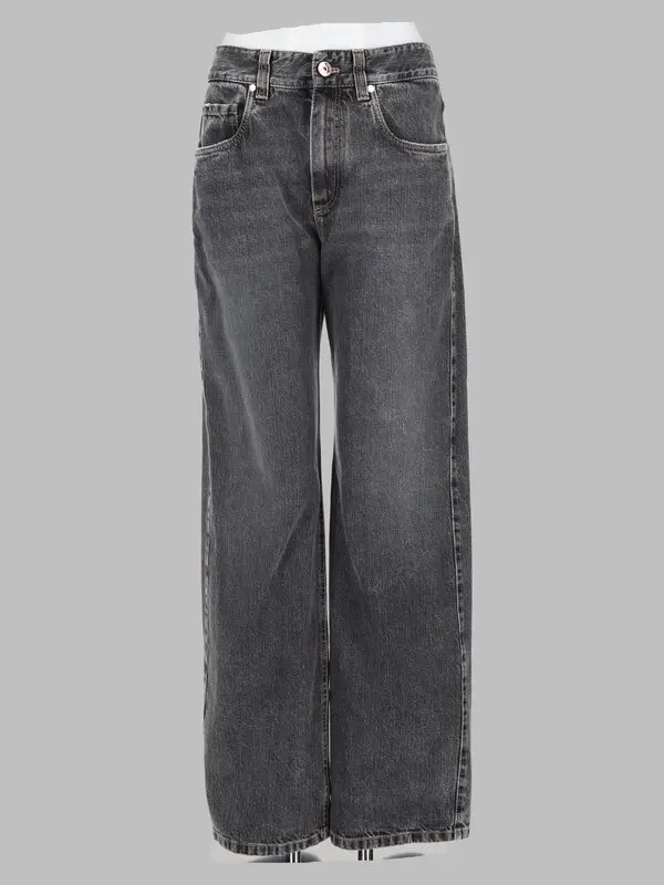 Brunello Cucinelli Pantalone "contemporary Loose" In Denim Authentic Con Monile