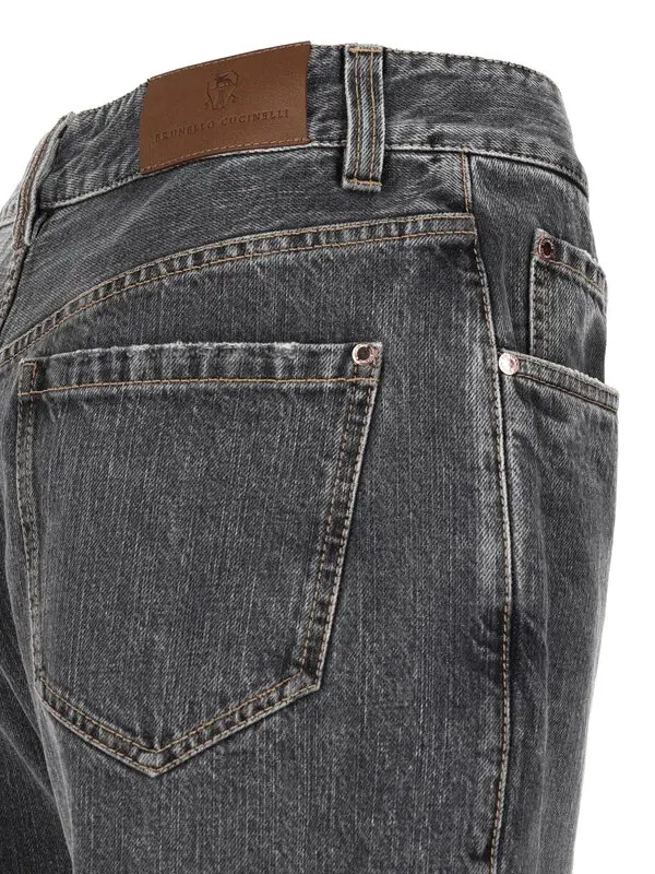 Brunello Cucinelli Pantalone "contemporary Loose" In Denim Authentic Con Monile
