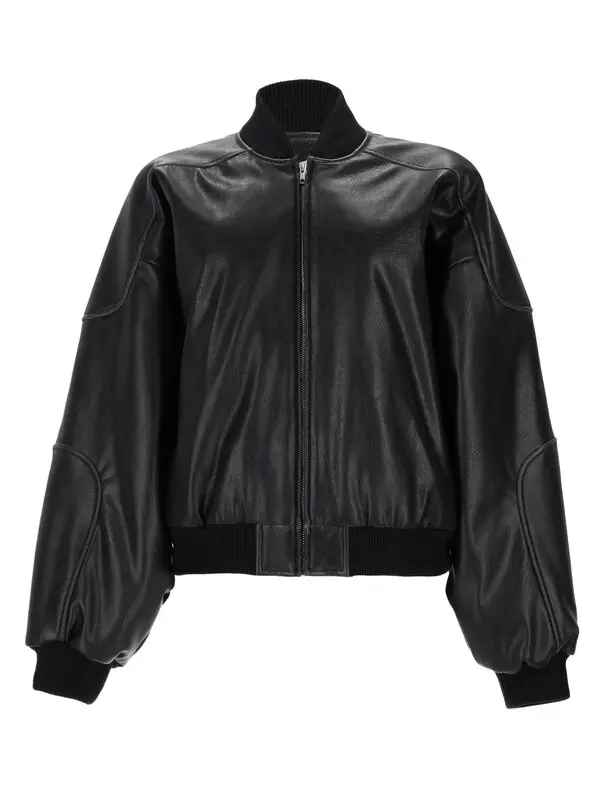 MAISON MARGIELA Faux Leather Bomber Jacket With Ribbed Knit Trim - Black