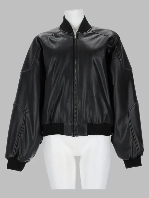 MAISON MARGIELA Faux Leather Bomber Jacket With Ribbed Knit Trim