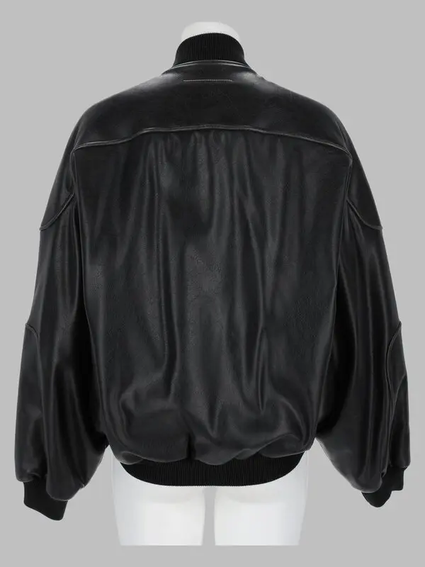 MAISON MARGIELA Faux Leather Bomber Jacket With Ribbed Knit Trim