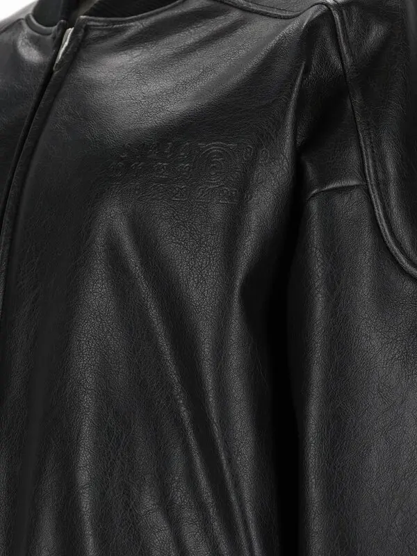 MAISON MARGIELA Faux Leather Bomber Jacket With Ribbed Knit Trim