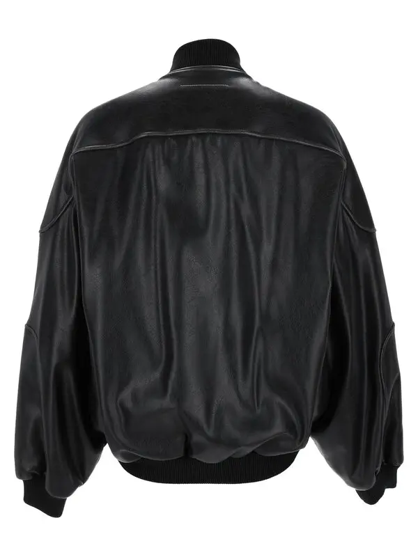 MAISON MARGIELA Faux Leather Bomber Jacket With Ribbed Knit Trim