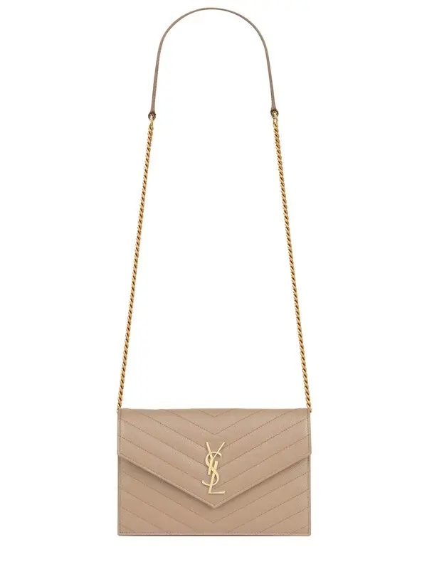 Saint Laurent Portafoglio Con Catena "envelope Cassandre - Beige