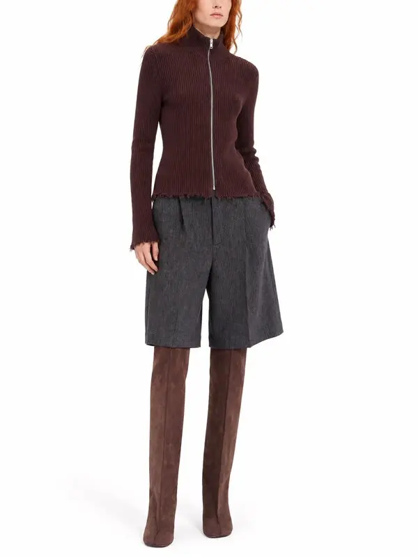 MAISON MARGIELA Ribbed Zip-up Cardigan - Bordeaux