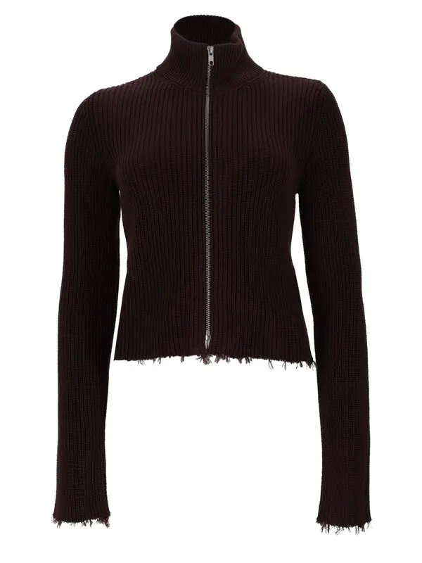 MAISON MARGIELA Cardigan A Coste Con Zip - Brown