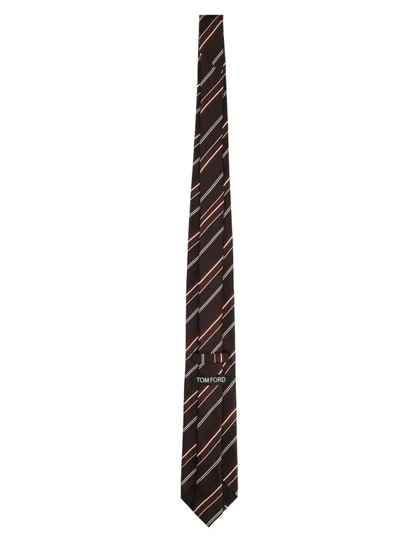 TOM FORD Diagonal Stripe Silk Cravat - Brown