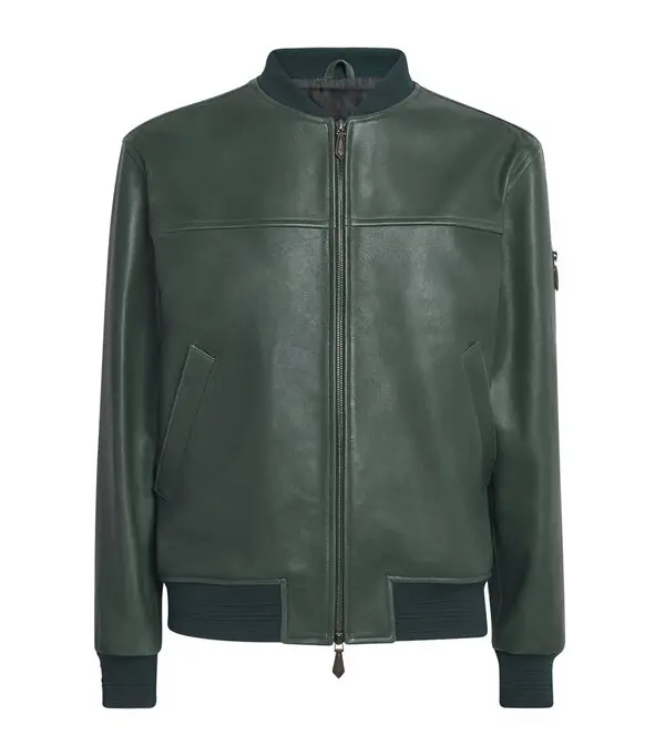 Isaia Lambskin Varsity Bomber Jacket