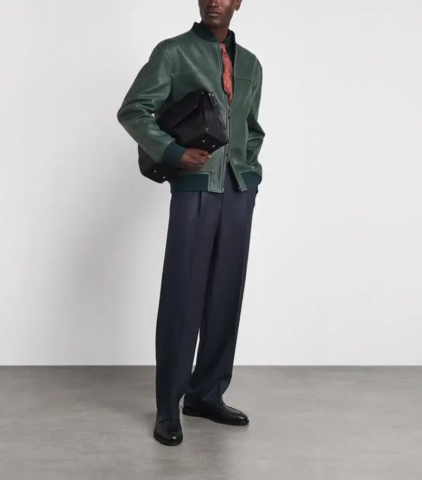Isaia Lambskin Varsity Bomber Jacket