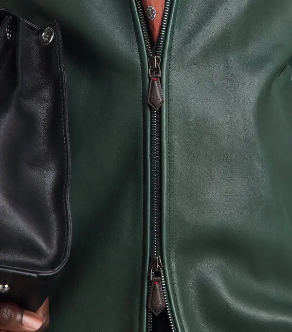 Isaia Lambskin Varsity Bomber Jacket