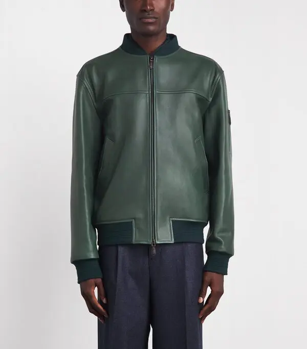 Isaia Lambskin Varsity Bomber Jacket