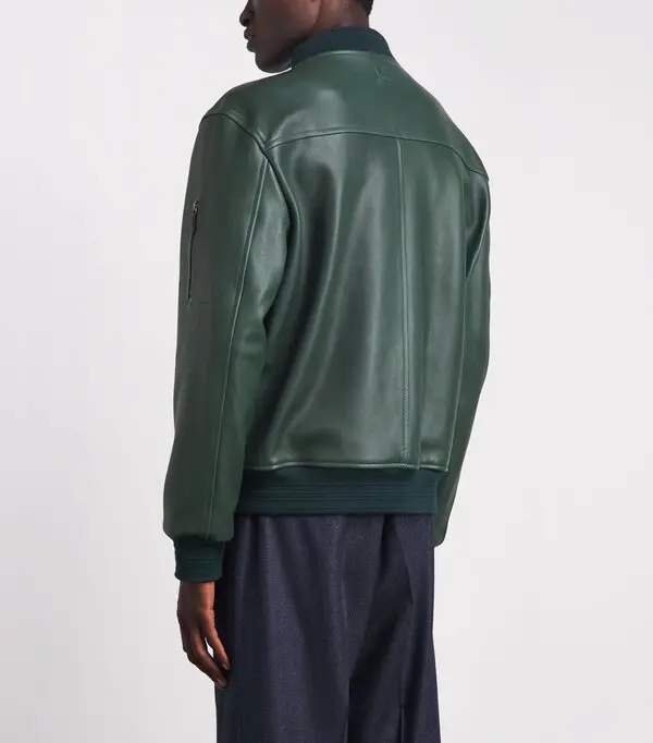 Isaia Lambskin Varsity Bomber Jacket