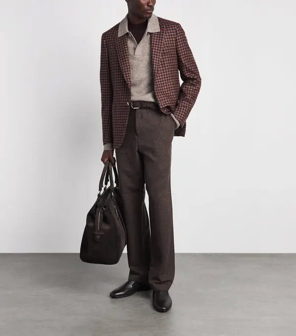 Isaia Wool-cashmere-silk Houndstooth Capri Blazer