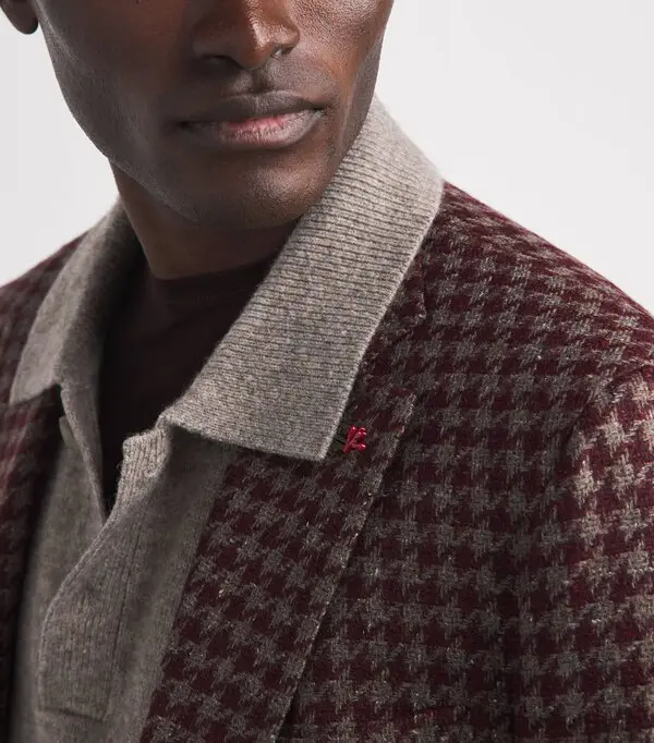 Isaia Wool-cashmere-silk Houndstooth Capri Blazer