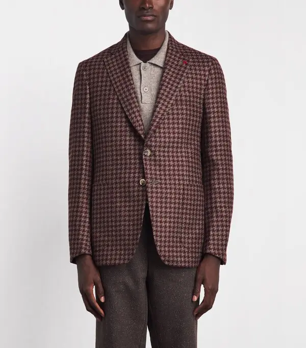 Isaia Wool-cashmere-silk Houndstooth Capri Blazer