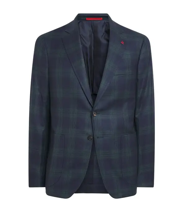 Isaia Wool Check Capri Blazer - Blue