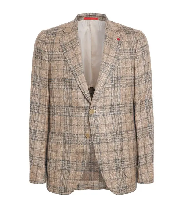 Isaia Wool-silk Check Capri Blazer